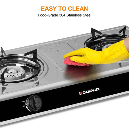 Home Camplux 2 Burners 19,600 BTU Outdoor Gas Stove with Auto Ignition